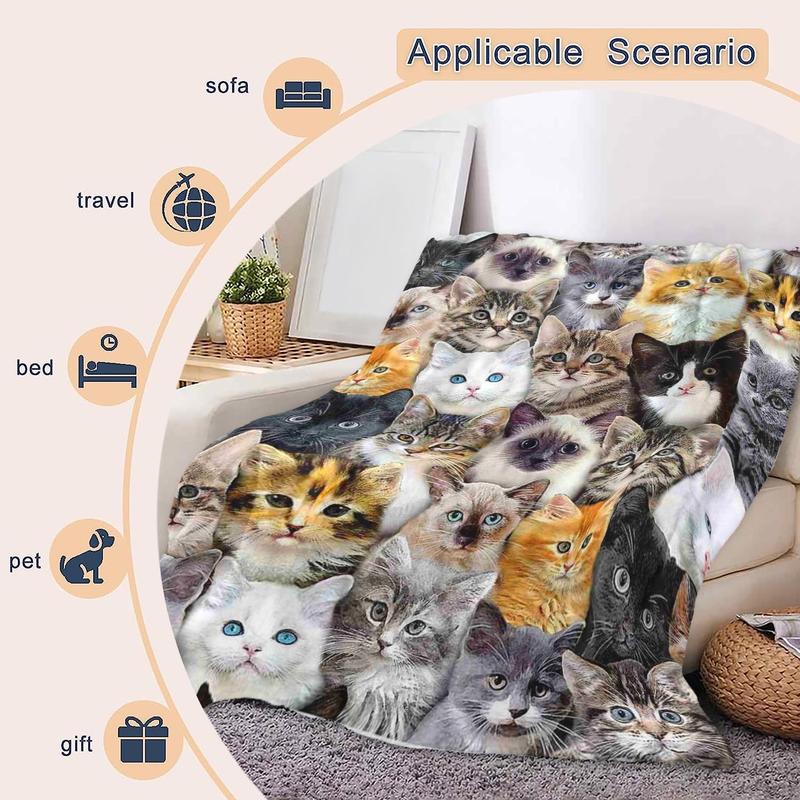 Cute Cat Pattern Blanket, Soft Comfortable Throw Blanket, Air ...