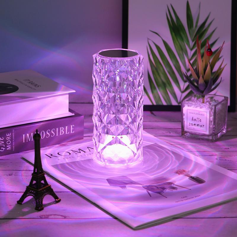 Can Switch 16 Colors,Artificial Crystal Table Lamp, RGB Color Changing ...