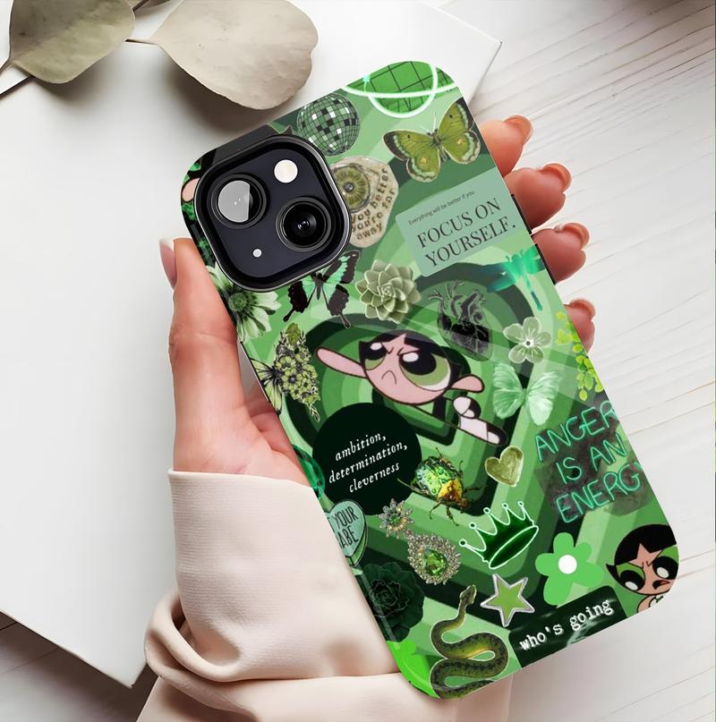 The Powerpuff Girls Eye-Catching Green Cartoon Phone Case for Gen Z ...