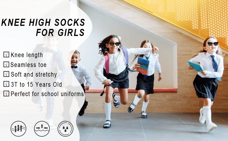 X-SOK14 Girls Knee High Socks Seamless Cotton School Uniform Socks Kids ...