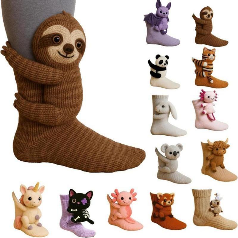 Sloth Fuzzy Socks, 3D Knit Animal Socks for Women & Girls, Hand ...