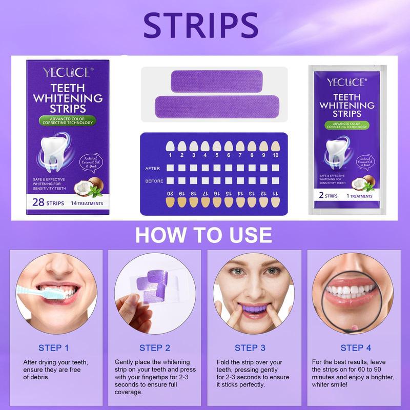 Yecuce Whitening Tooth Strips, Natural Coconut & Peppermint Oil Teeth ...