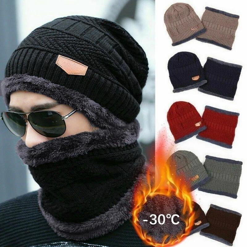 Winter Hats Knit Cap Men And Women Velvet Hat Coral Fleece Scarf ...