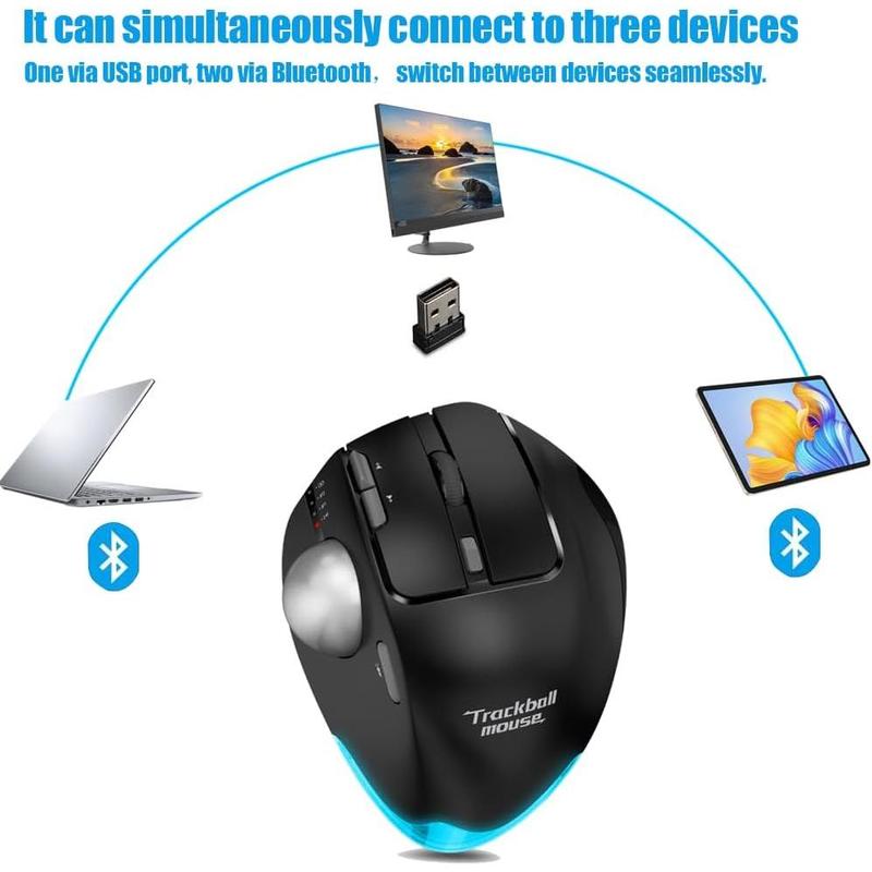 Trackball , ,Rechargeable,4800 DPI, 2-in-1(BT 5.0/3.0+2.4GHz USB ...