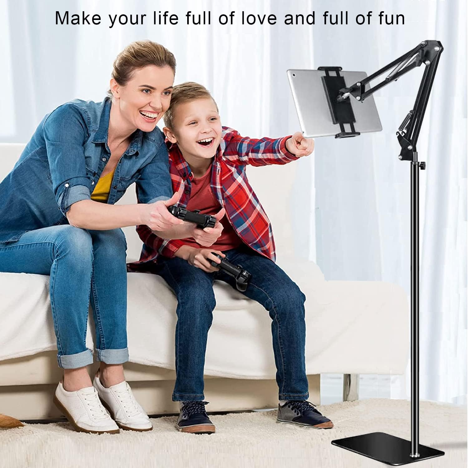 Tablet Floor Stand with Heavy Duty Base, Overhead Bed phone Stand Angle ...