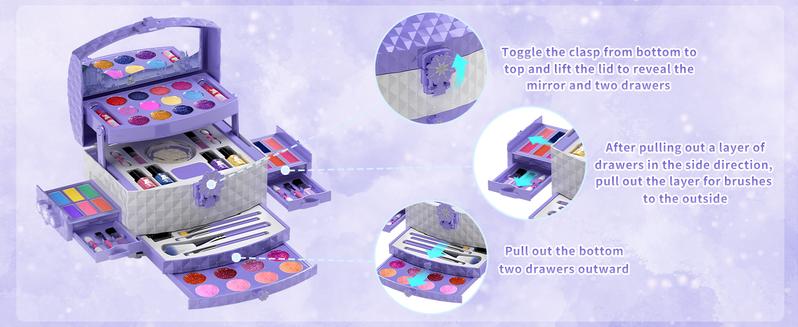 PERRYHOME Kids Makeup Set for Girl 56 Pcs Washable Real Cosmetic, Non ...