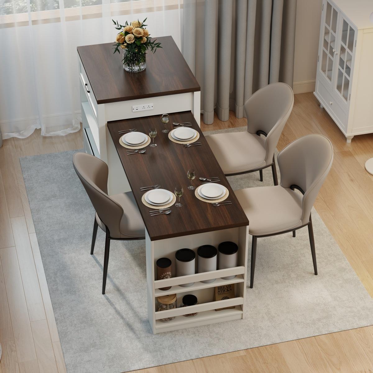 83.1'' Extendable Kitchen Island with Slide Out Table and Storage Racks ...