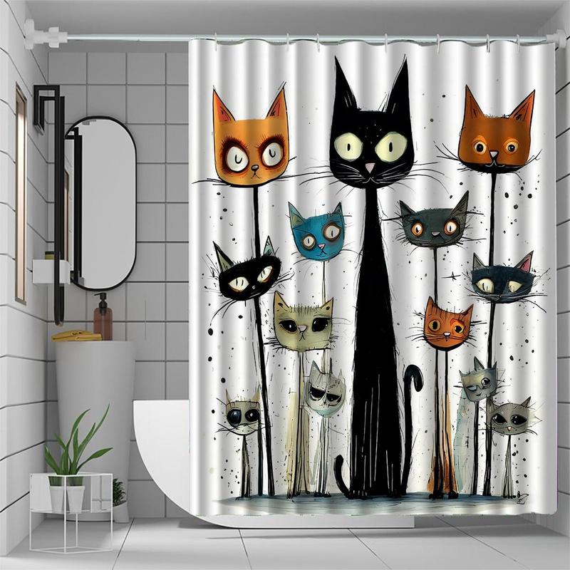 Cat Pattern Shower Curtain, 1 Count Waterproof Bathroom Curtain with ...