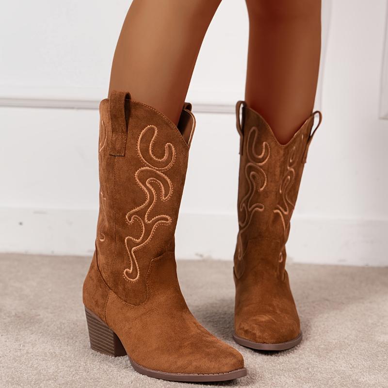 Chic Women's Mid-Calf Cowboy Boots with Comfort Mid-Heel, Pointed Toe ...