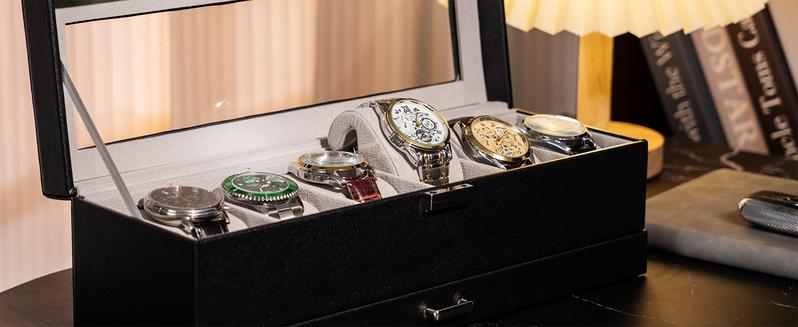 Watch Box, 6 Slot Watches Display Case with Drawer, Mens Watch Case ...
