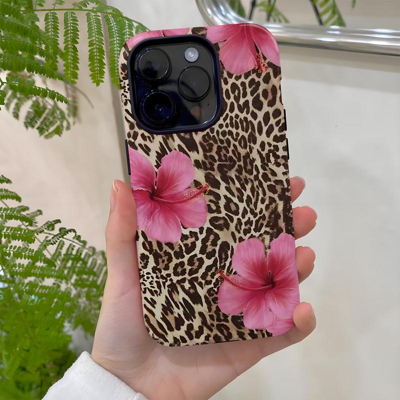 Leopard Floral Pattern Phone Case, Shockproof Rugged Cover Dual Layer ...