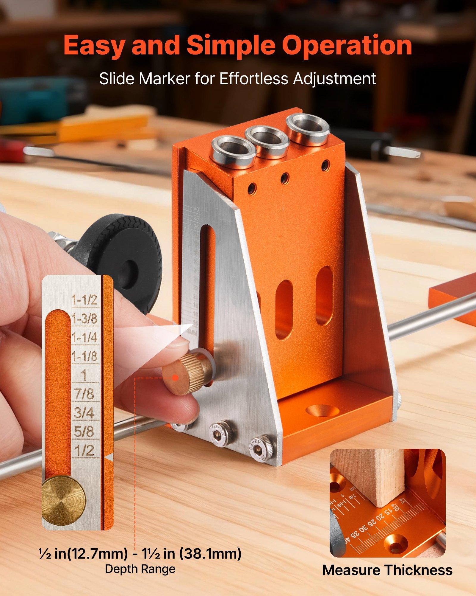 VEVOR Pocket Hole Jig Kit, 1/2 to 1-1/2 in Adjustable, Jig Pocket Hole ...