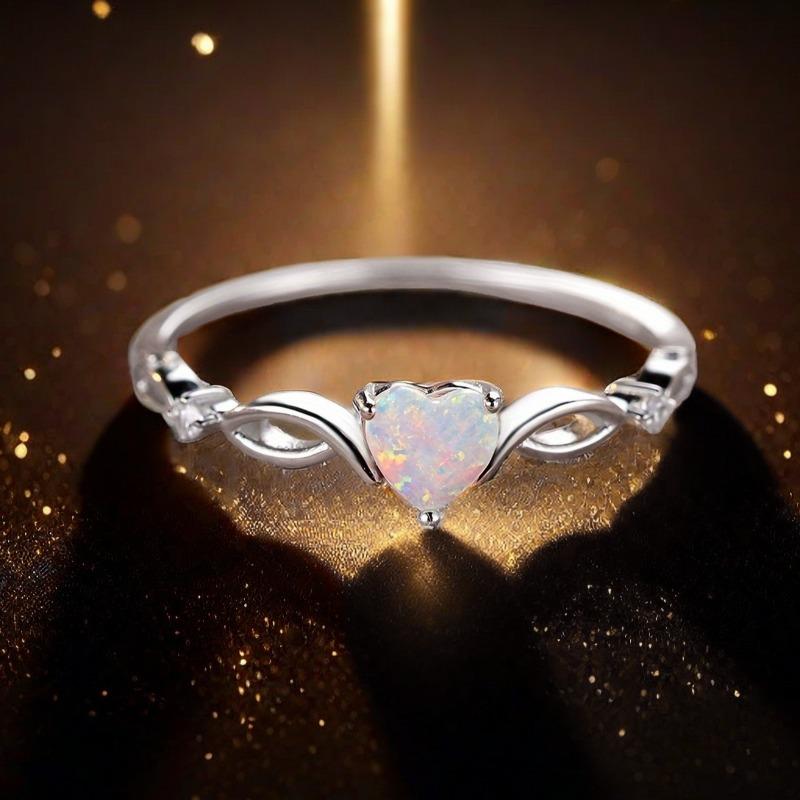 Minimalist Luxury Heart Shaped Synthetic Opal Ring Birthstone Inspired ...
