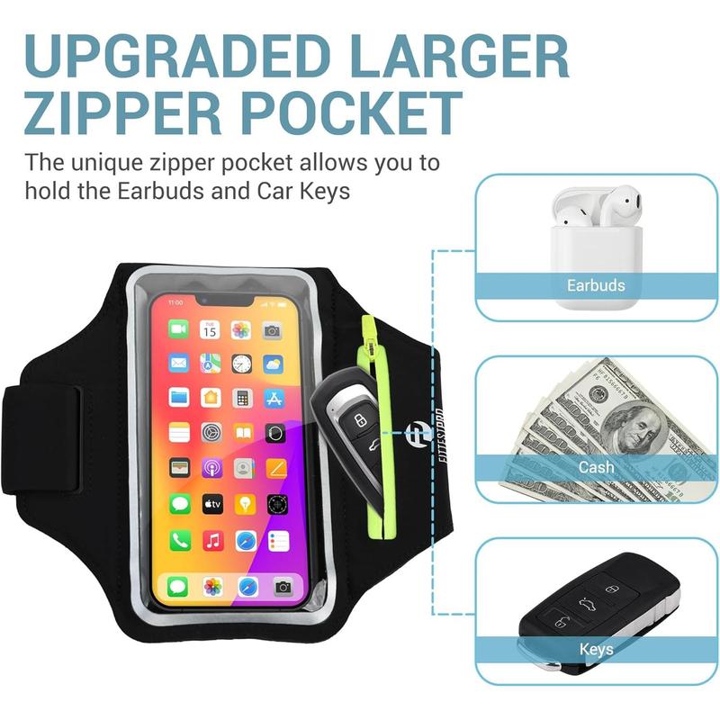 Running Armband with AirPods Pocket - Water Resistant Phone Holder for ...