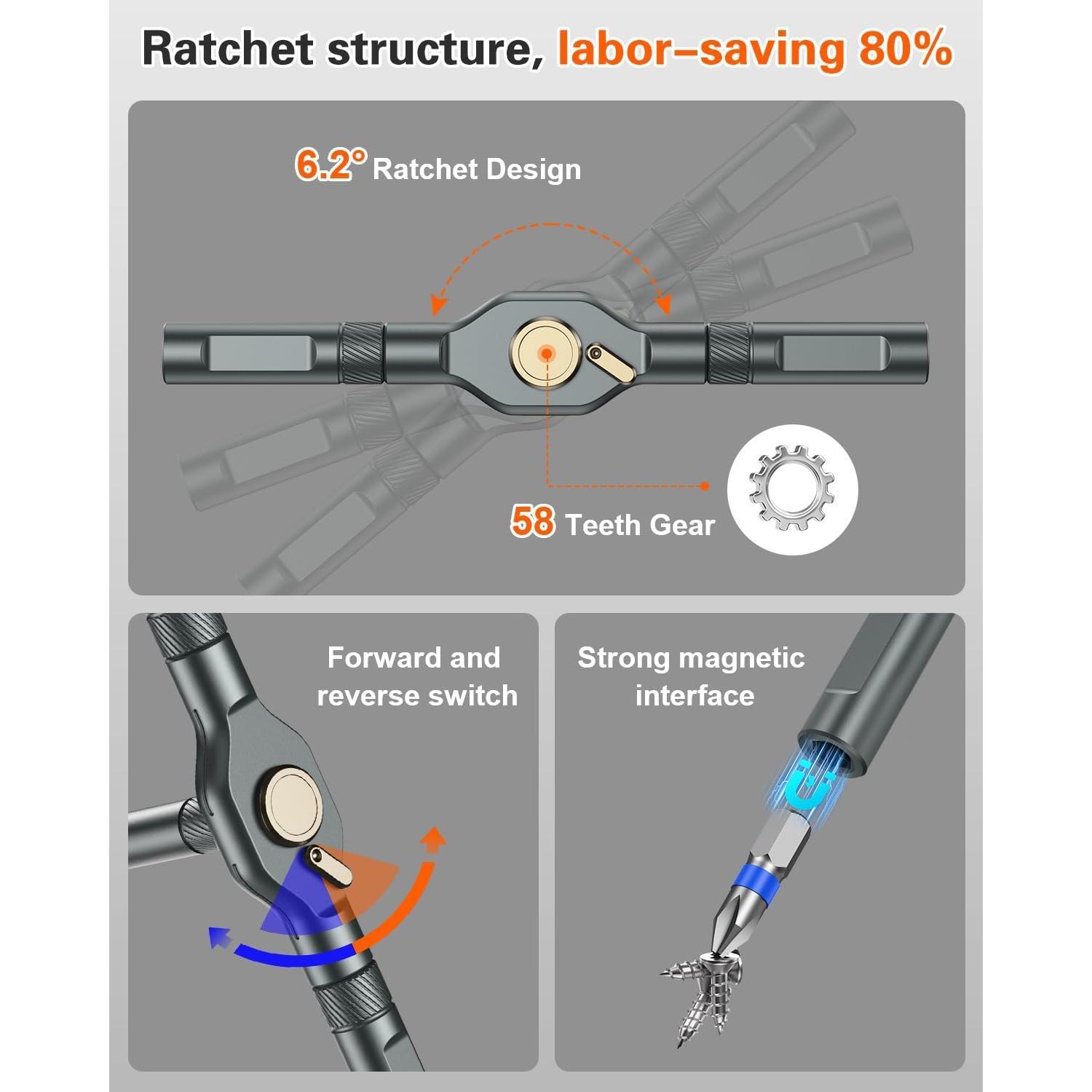 34 in 1 Set, Ratcheting Set with 1/4? Socket Adapter, 24 Bits & 7 Hex ...
