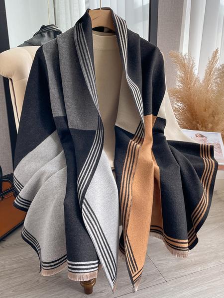 Women's Colorblock Tassel Decor Scarf, Casual Soft Warm Shawl for Fall ...