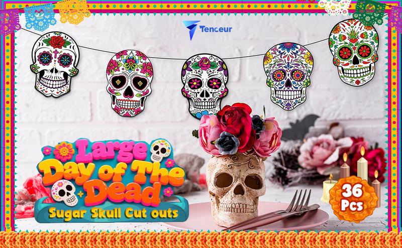 36 Pcs Large Day of The Dead Sugar Skull Cutouts for Dia De Muertos ...