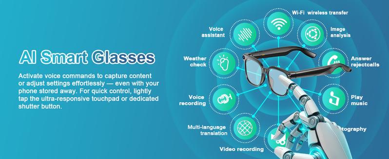 Smart AI Camera Glasses M02S – 8MP HD 1080P Video Recording ...