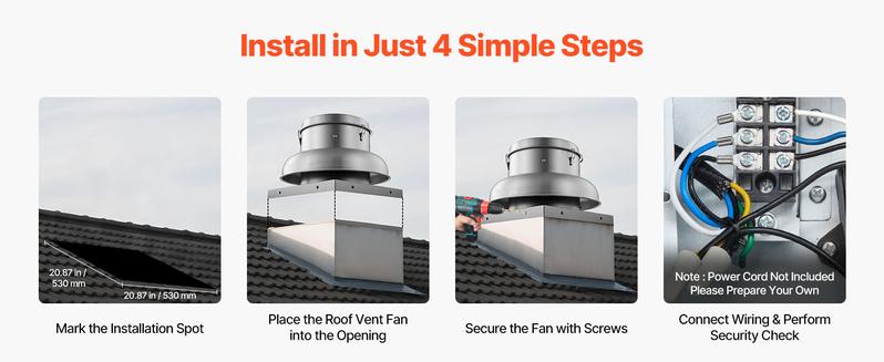 VEVOR Roof Exhaust Fan, 900CFM & 1500CFM Adjustable Speed Control Attic ...
