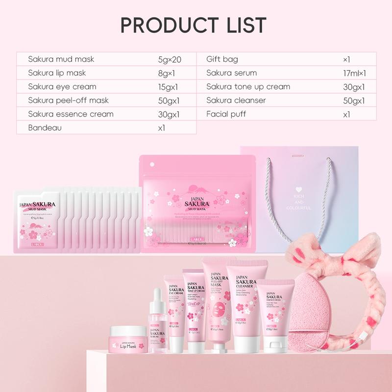 Sakura Skincare Set (1 Set), Facial Cleanser & Cream & Eye Cream ...