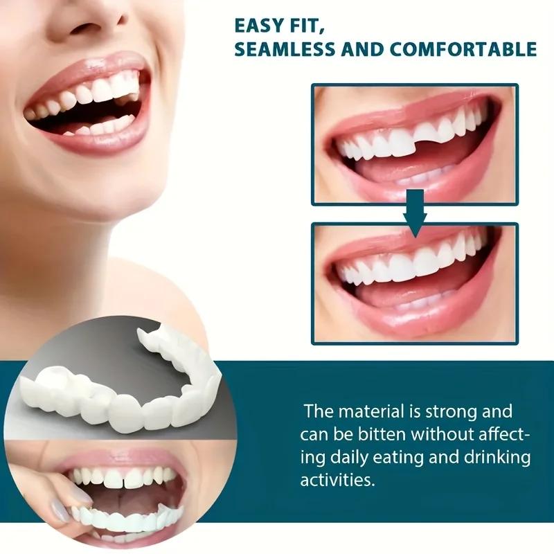 4 Pieces White Dentures Adjustable Upper & Lower for Men Women ...