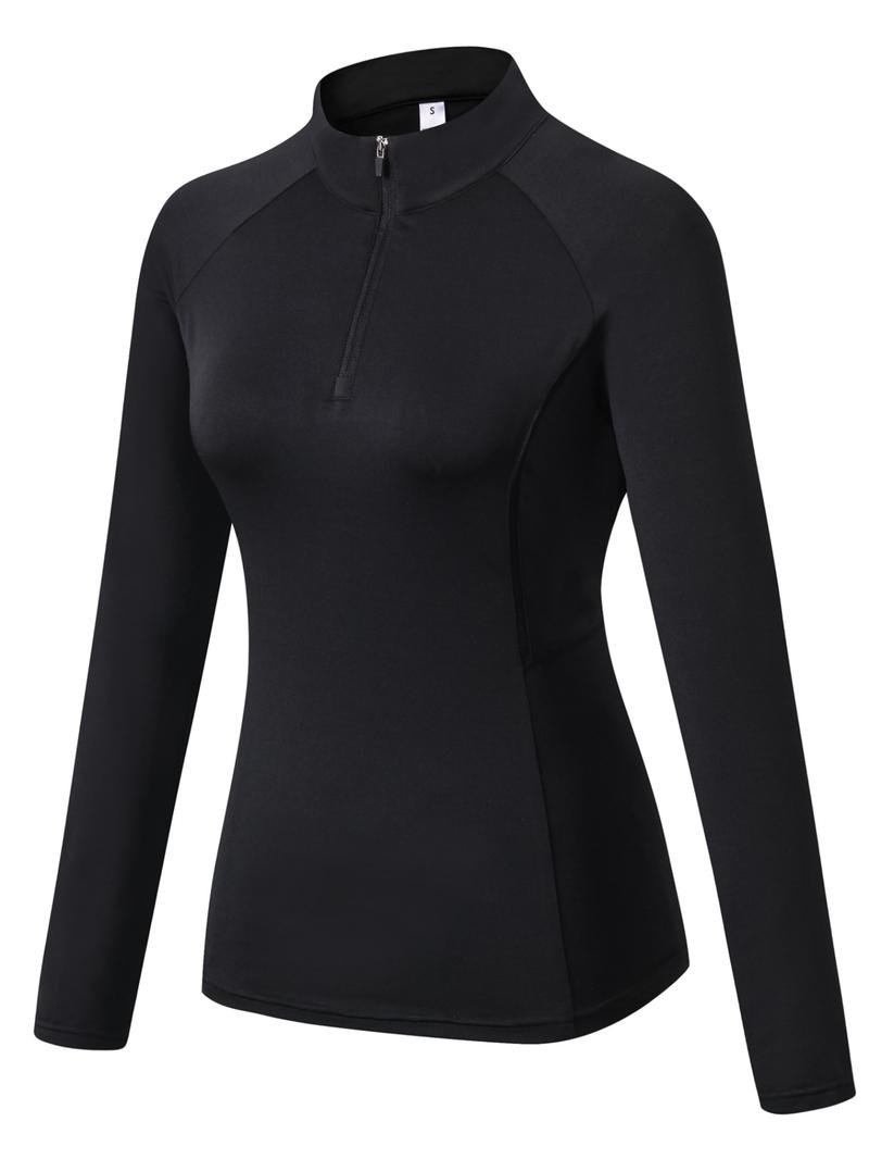 Sporty Women's Zip Up Half Placket Sports Tee, Sports Raglan Sleeve ...