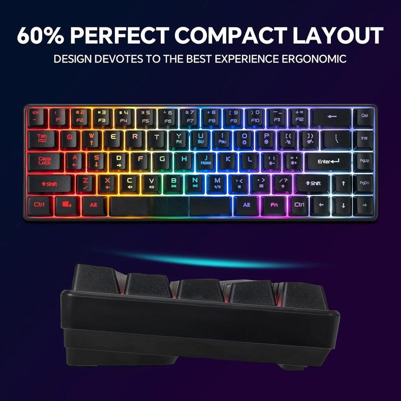 60% Gaming Keyboard and Combo,RGB Backlit Rechargeable LED Light Up ...