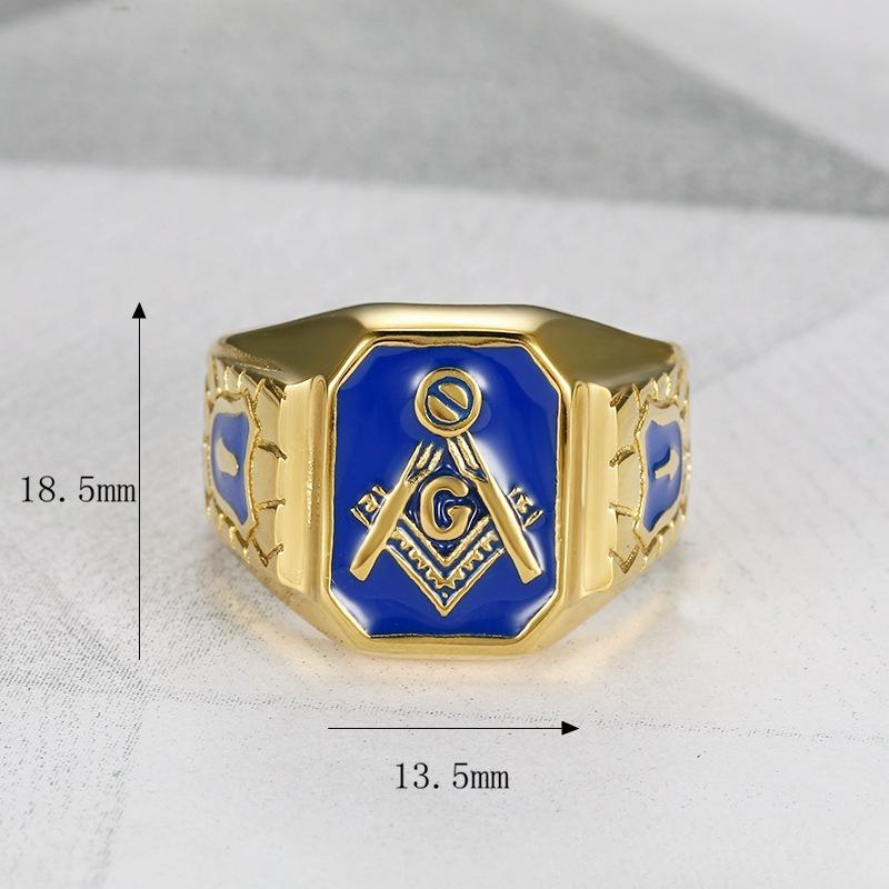 SWMasonic AG Ring- Hip Hop Ring - Golden Plated Titanium with Blue ...