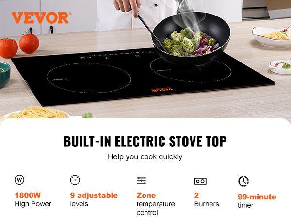 VEVOR Electric Cooktop, 2 Burners, 24'' Induction Stove Top,-in ...