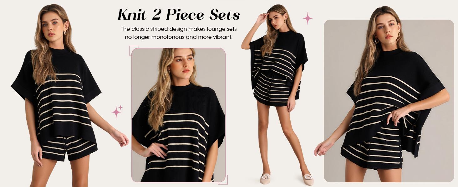 Imily Bela Essentials Women's Striped 2 Piece Outfits Oversized Batwing ...