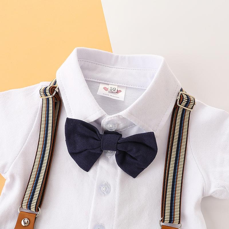 3pcs Newborn Baby Boy Gentleman Outfits Short Sleeve Jumpsuit with Bow ...