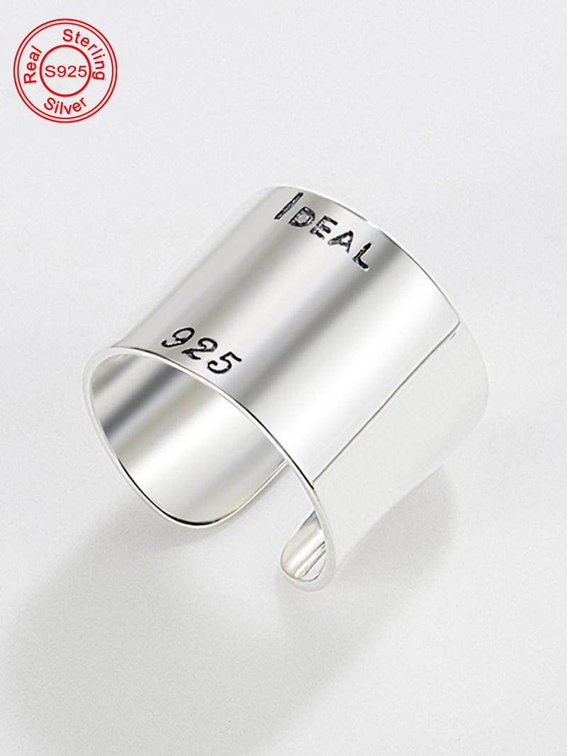 925 Sterling Silver Minimalist Letters Design Open Ring, Women's ...