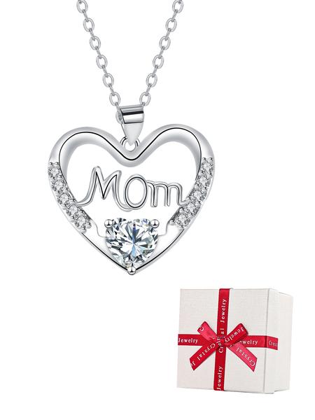 Love Heart Mom Pendant Necklace With Rose Jewelry Gift Box, Love Mom ...