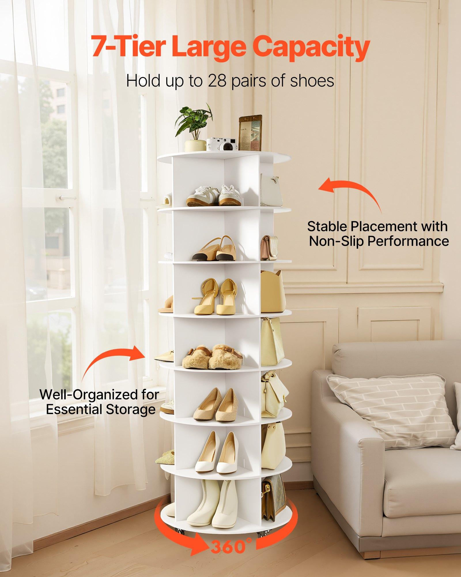 VEVOR 7 Tiers Rotating Shoe Rack Tower with Wheels, Movable 360 ...