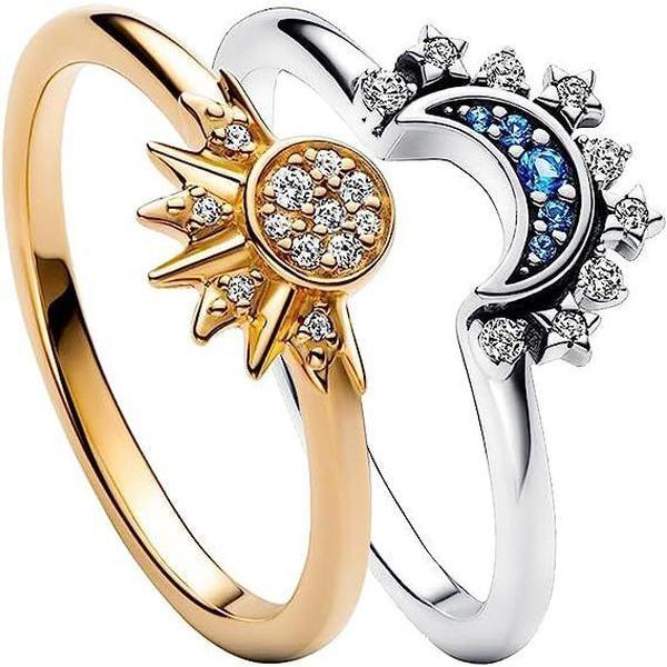 Geometric Sun Moon Combination Set Ring Geometric Ornament Men and ...