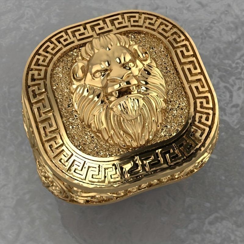 Vintage Style Men'S Wide Band 18K Gold Plated Copper Ring with Lion ...