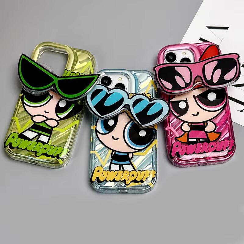 Cute Cartoon Powerpuff Girls Holder Case for iPhone 17 16 15 14 13 12 ...