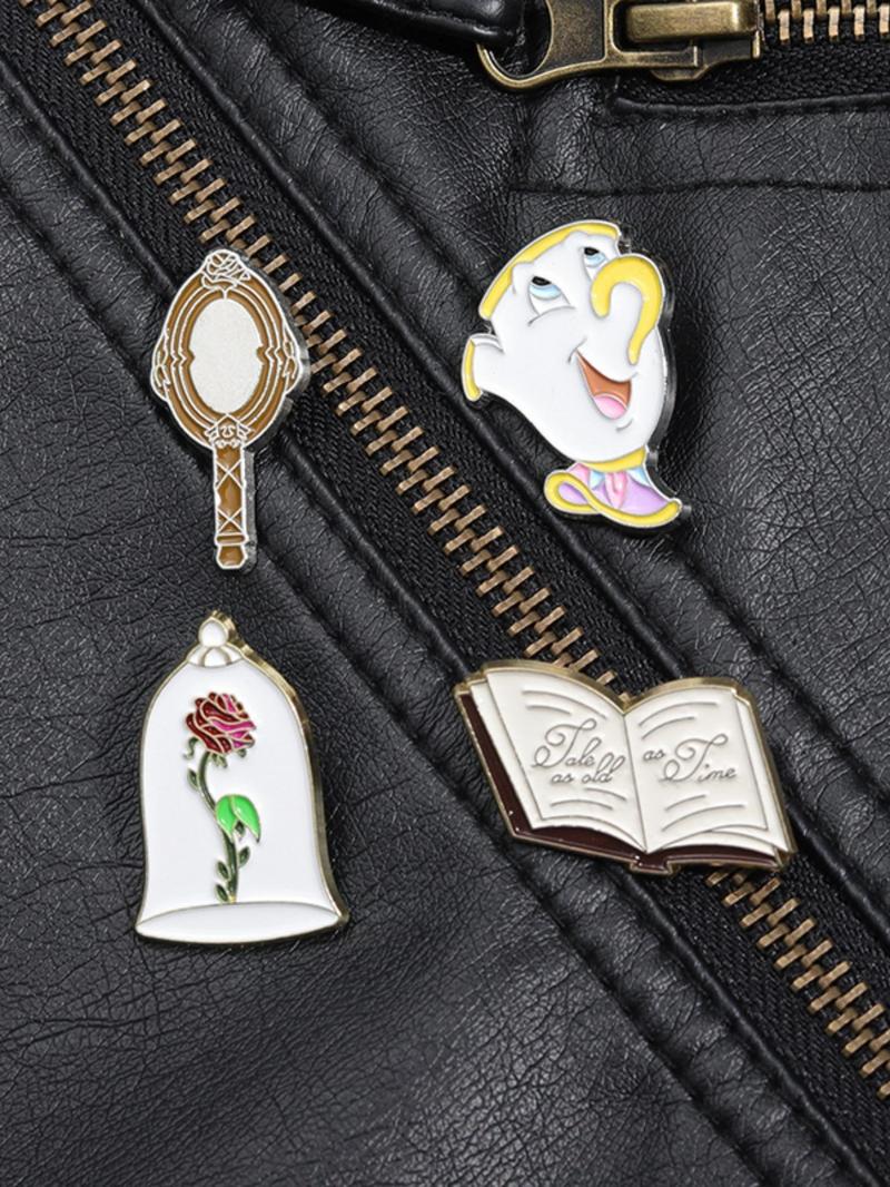 Cartoon Design Brooch, Cute Rose & Tea Cup & Book Design Brooch ...