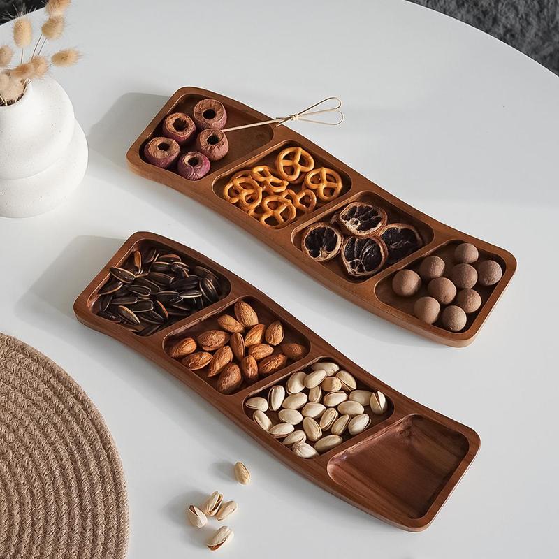 Wooden Snack Tray, 1 Count Multi Grid Snack Serving Tray, Nuts Tray ...