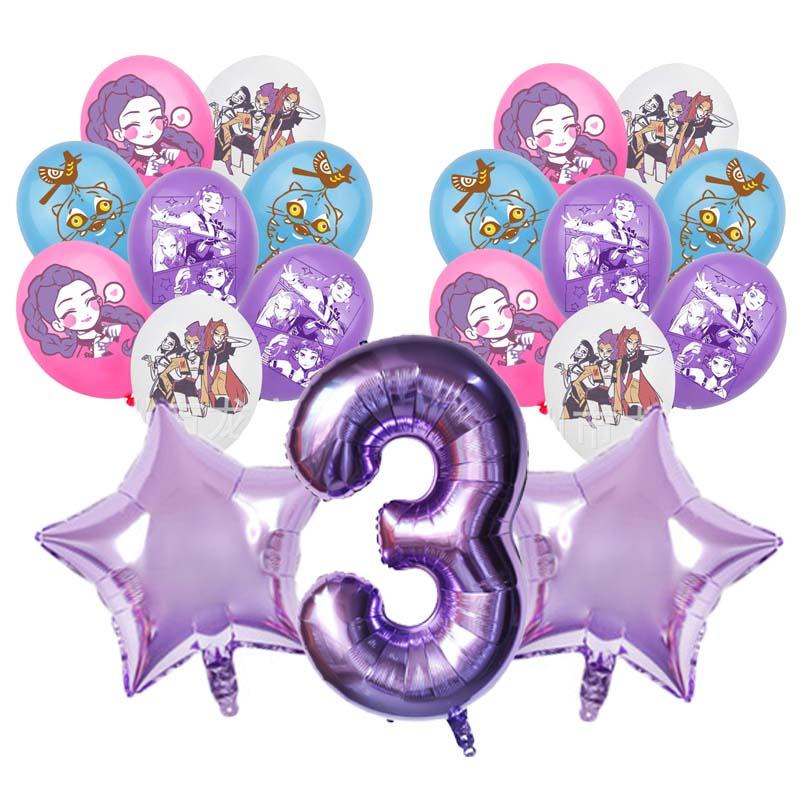 19pcs Kpop Demon Hunters Birthday Balloon Decoration Set Music Girl ...