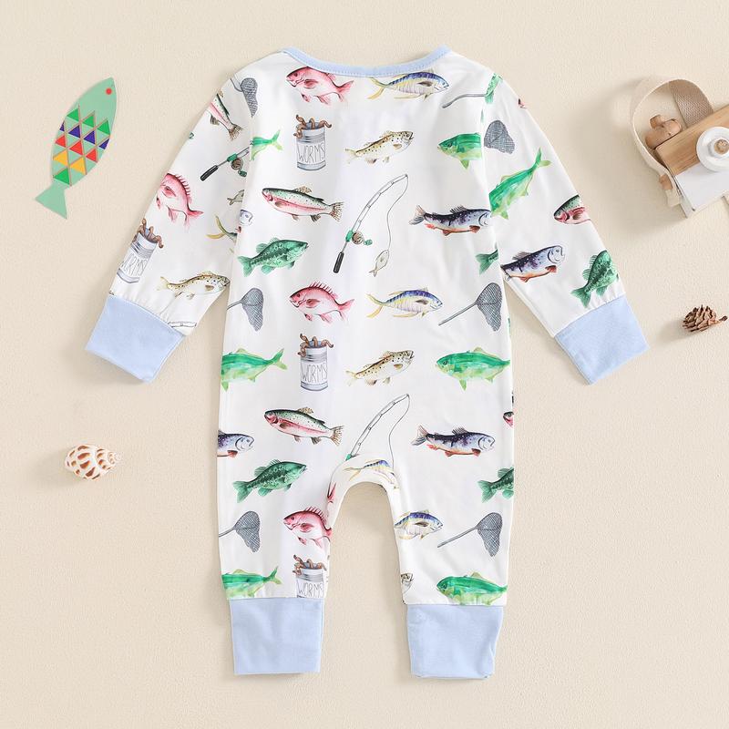 Newborn Baby Boy Girl Fall Winter Clothes Long Sleeve Fish Print Zipper ...