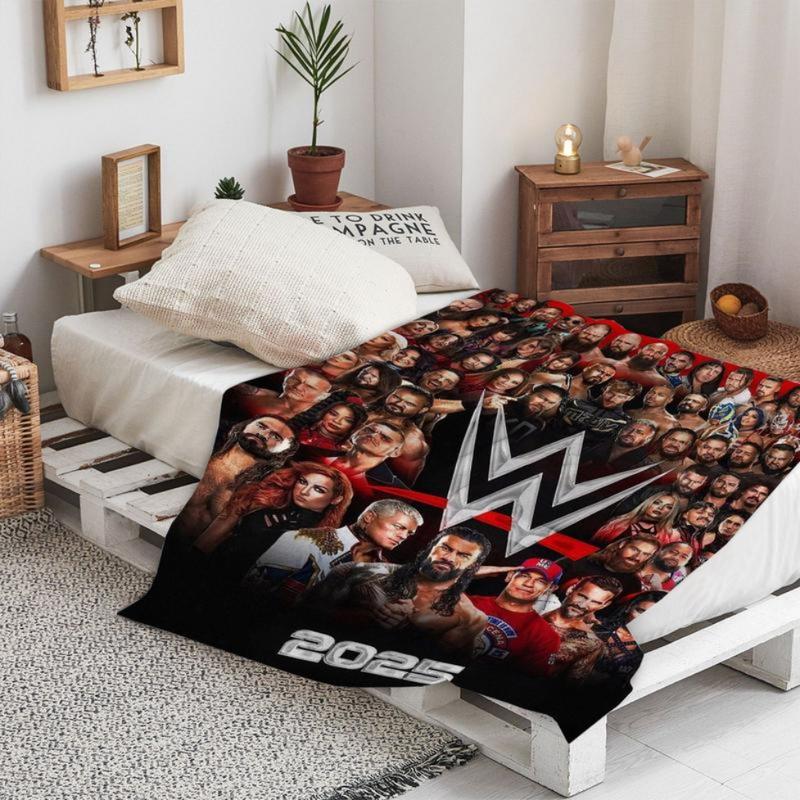 W-WWE Flannel Blanket, Portable Nap Blanket For All Seasons, Warm Multi ...