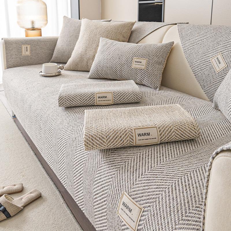 Solid Color Chenille Sofa Cover, 1 Count Non-slip Sofa Slipcover ...