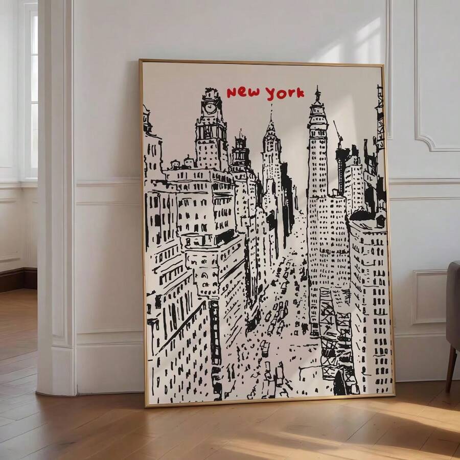 1PC Unframed New York City Travel Art Poster Ink Bleed Style Abstract ...