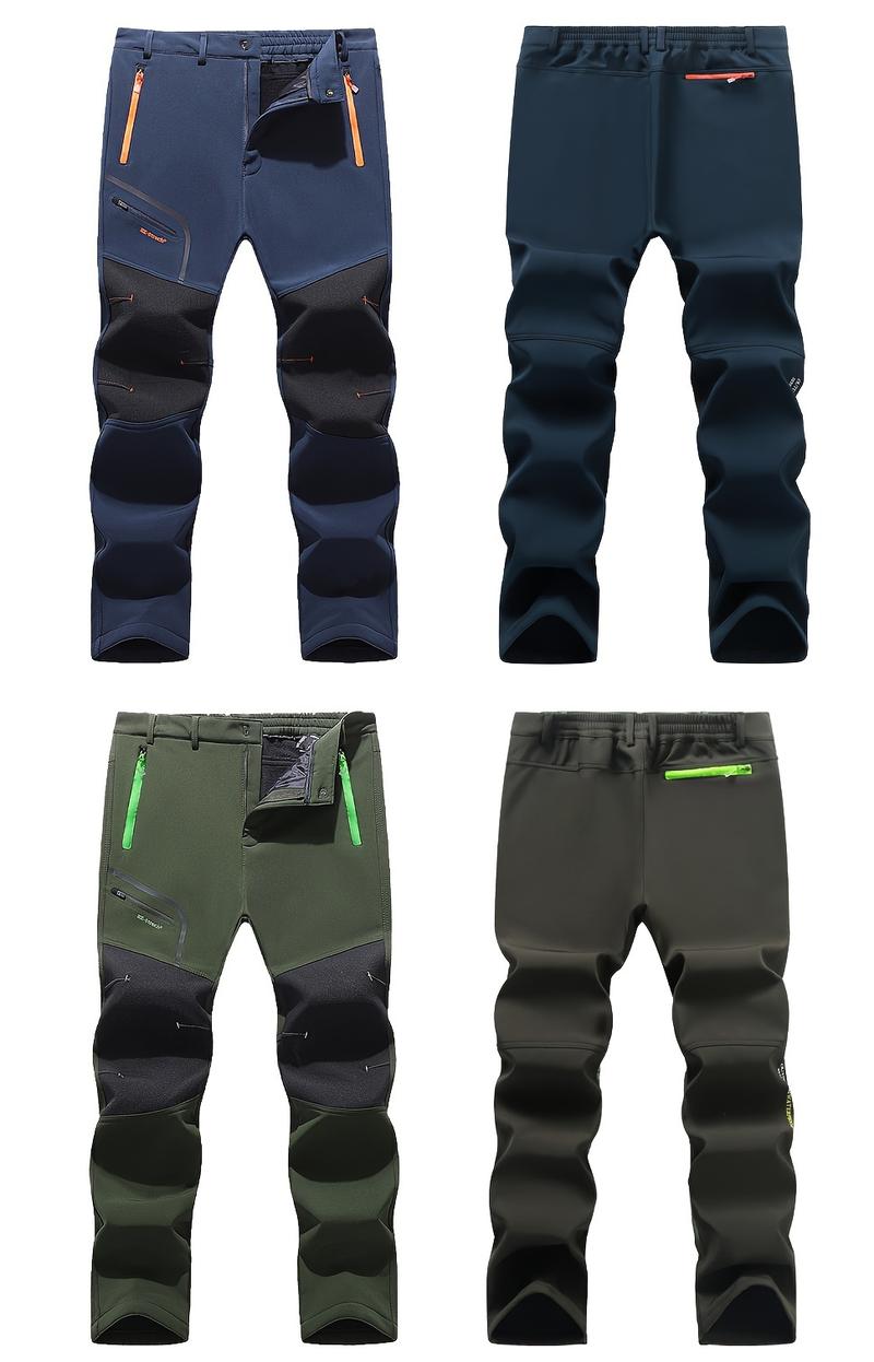EX-Strech Men's Fleece-Lined Hiking Pants - Warm, Thick, and Windproof ...