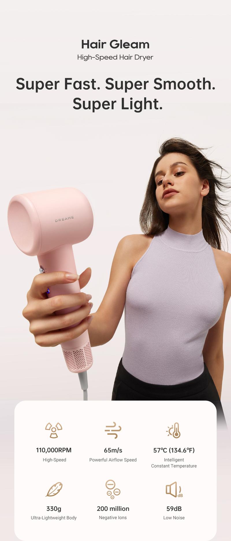 DREAME Gleam Hair Dryer with Diffuser, Blow Dryer with 0.73 lbs ...