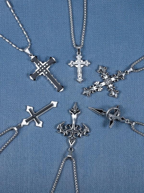 Street Style Cross Necklaces, Stainless Steel Geometric Cross Design ...
