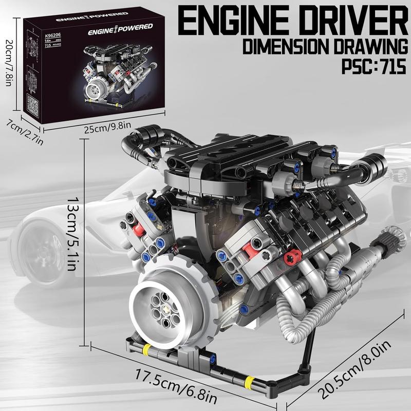 715pcs V8 Engine Building Kit with Motor, Programmable and Phone Remote ...