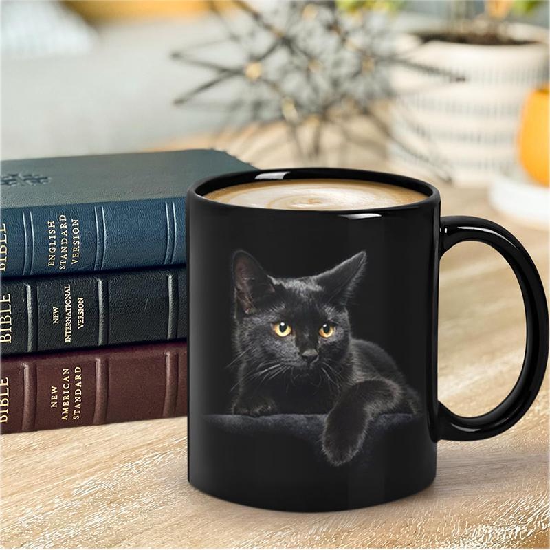 Black Cat Pattern Coffee Mug, 1 Count Ceramic Reusable Funny Coffee Mug ...