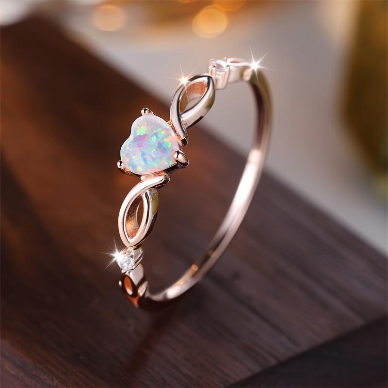 Minimalist Luxury Heart Shaped Synthetic Opal Ring Birthstone Inspired ...